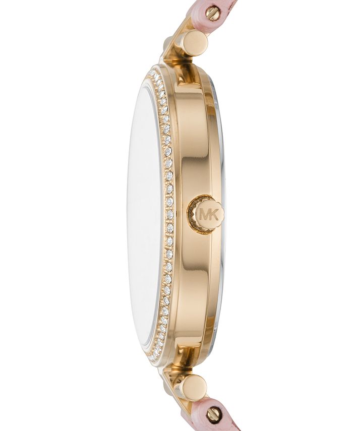 Michael Kors Women's Maci Pink Leather Strap Watch 34mm - Macy's