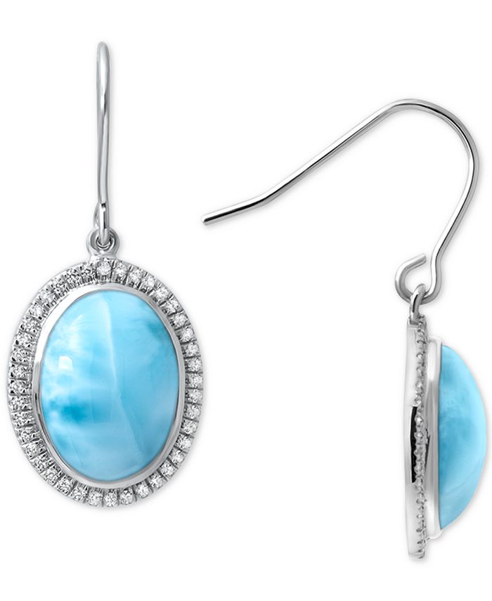 Marahlago Larimar & White Sapphire (3/8 ct. t.w.) Oval Drop Earrings in ...