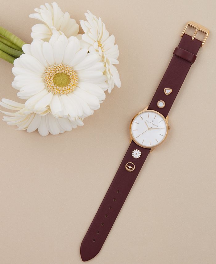 Thom Olson Women's Burgundy Leather Strap Watch 34mm - Macy's