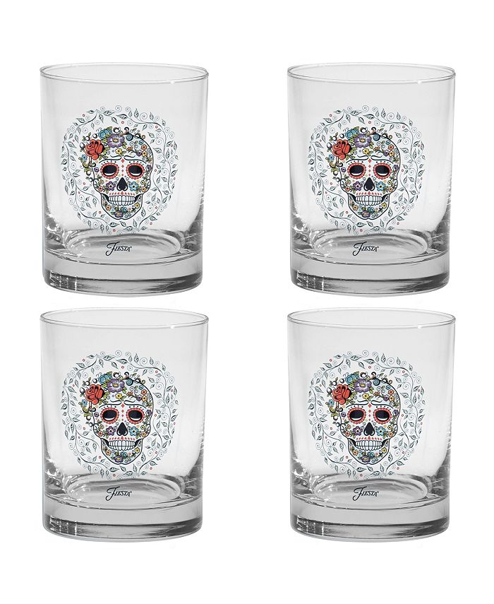 Fiesta Skull and Vine Sugar 14-Ounce Double Old Fashioned Glass Set of ...