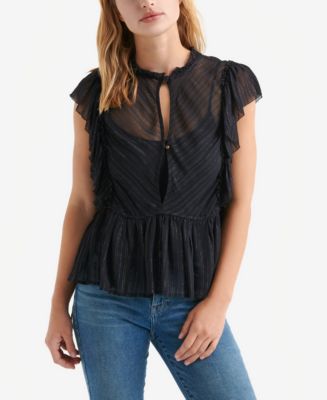 Lucky Brand Metallic-Stripe Sheer Party Top - Macy's