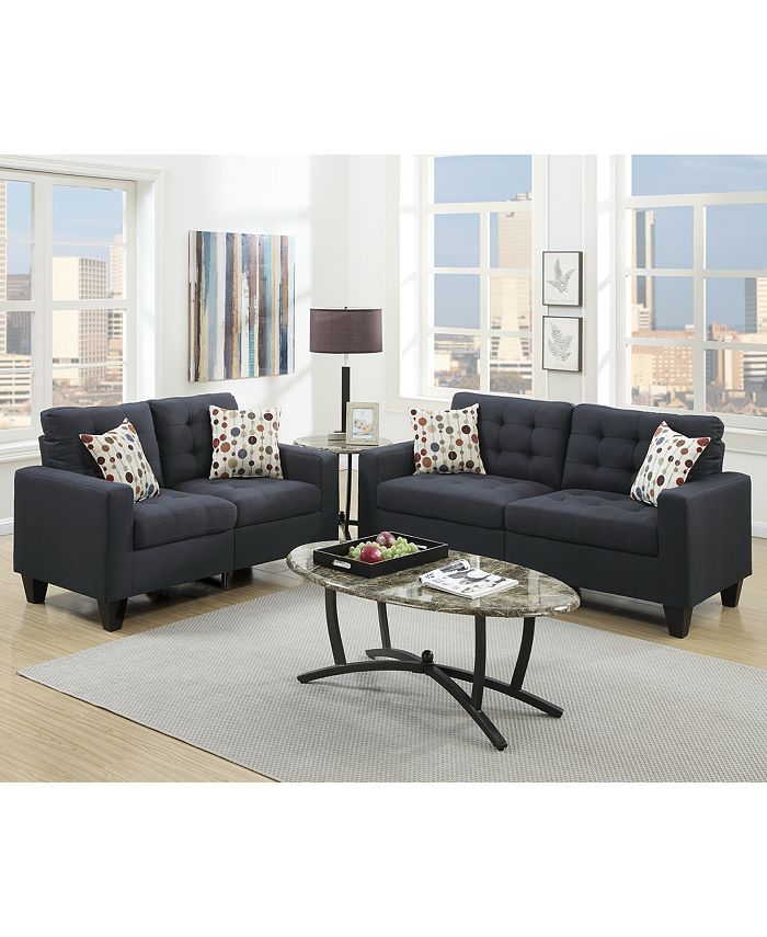 Poundex Bobkona Windsor Linen-Like Polyfabric 2-Piece Sofa And Loveseat ...