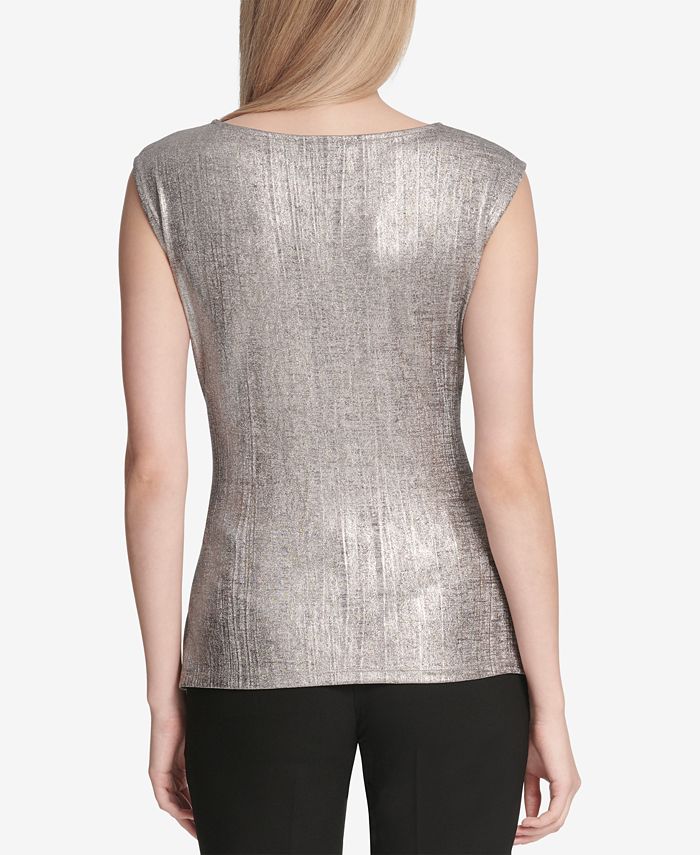 Calvin Klein Ruched Metallic Top - Macy's