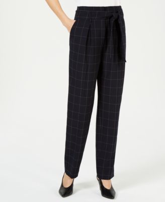 Bar III Belted Windowpane-Print Pants, Created for Macy's - Macy's
