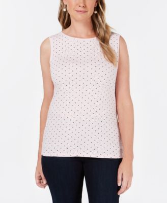 Karen Scott Dotted Boat-Neck Shell, Created for Macy's - Macy's