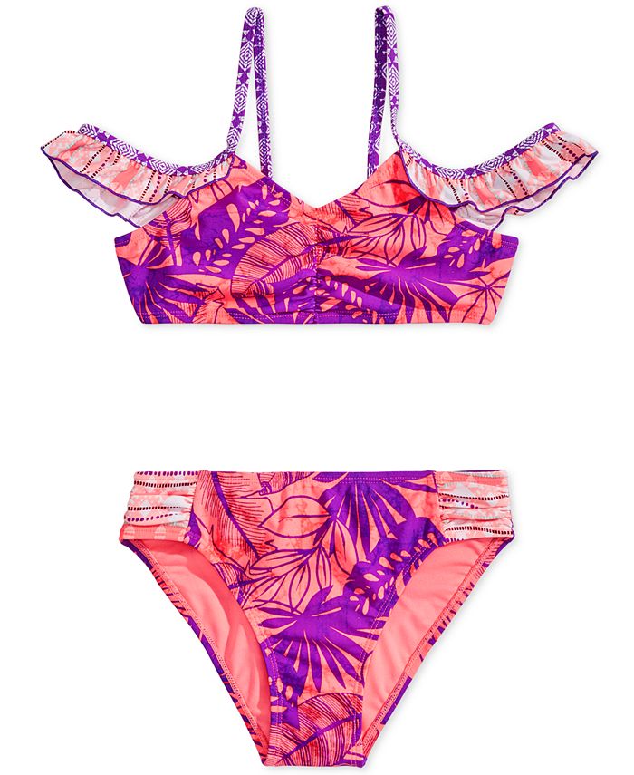Breaking Waves Big Girls 2-Pc. Printed Flounce Bikini - Macy's