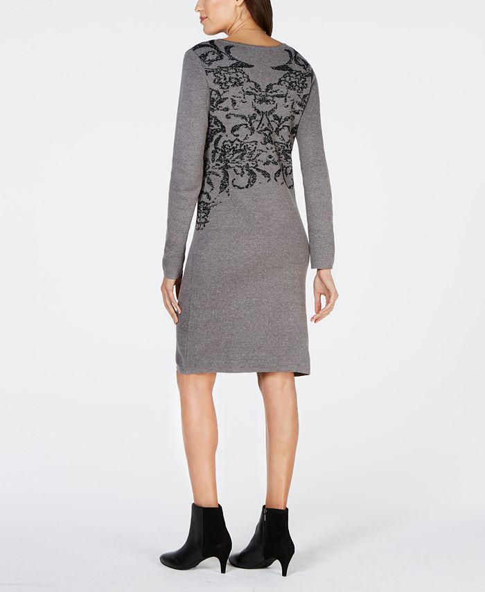 NY Collection Petite Printed Metallic-Threaded Dress - Macy's