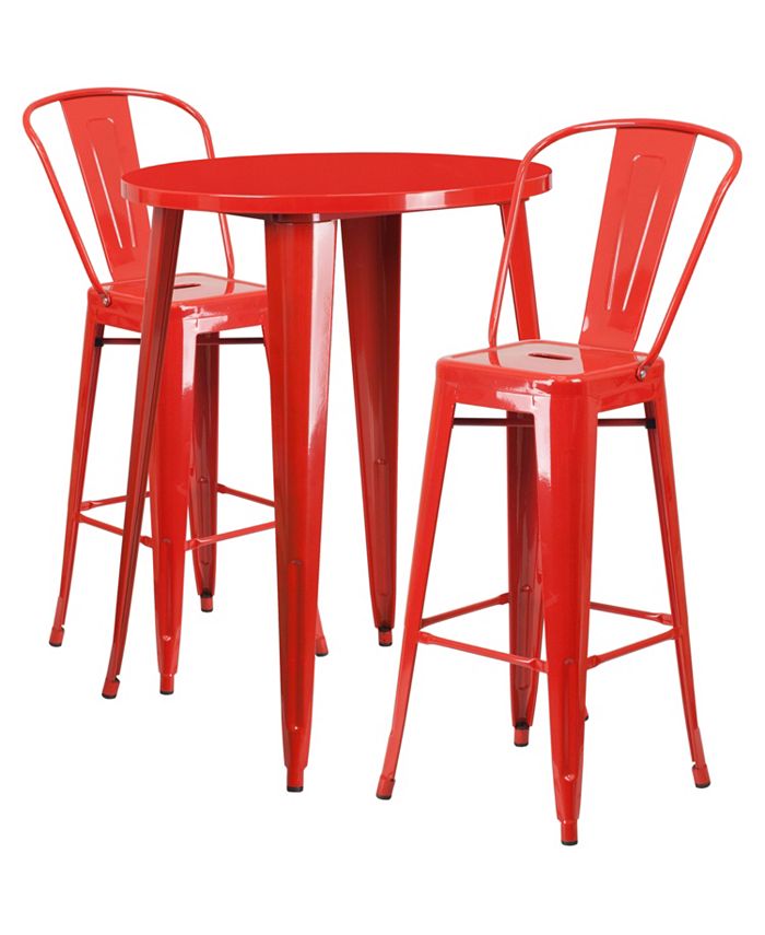 Flash Furniture 30'' Round Red Metal Indoor-Outdoor Bar Table Set With ...