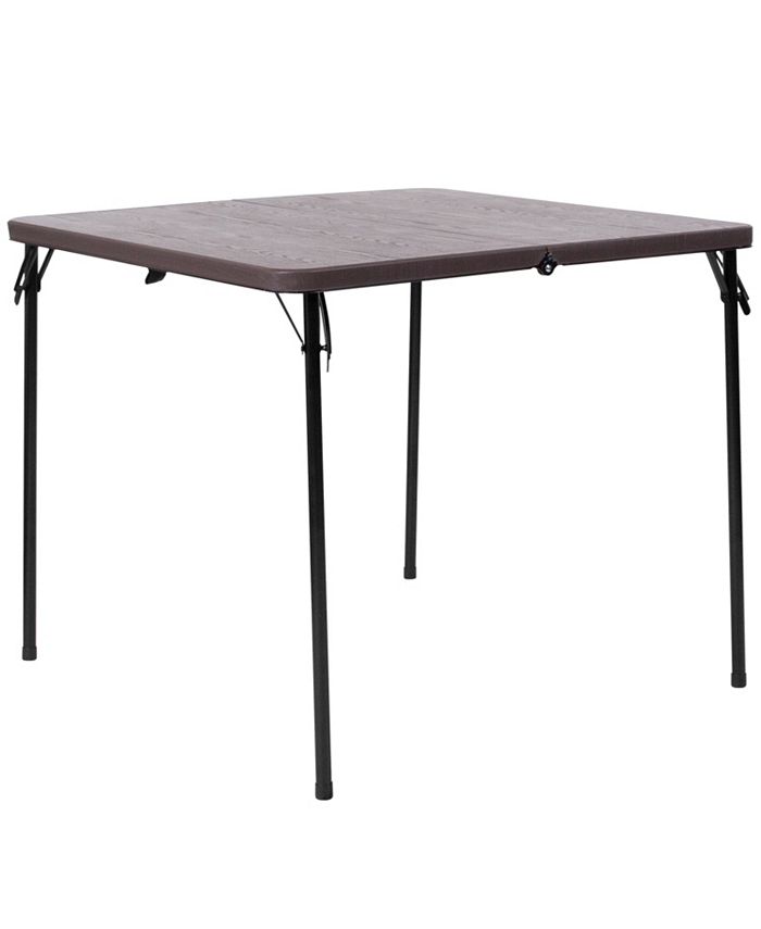 Flash Furniture 34'' Square Bi-Fold Brown Wood Grain Plastic Folding ...