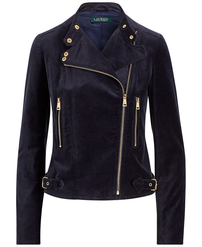 Lauren Ralph Lauren Stretch-Velvet Moto Jacket - Macy's