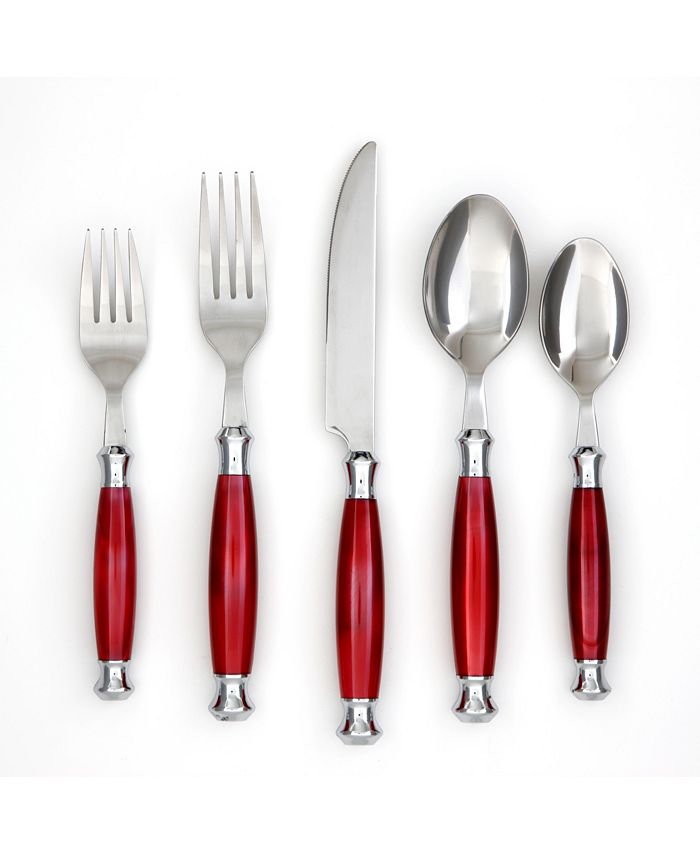 Cambridge Barcelona Pearlized Red 20-Piece Flatware Set with Rack - Macy's