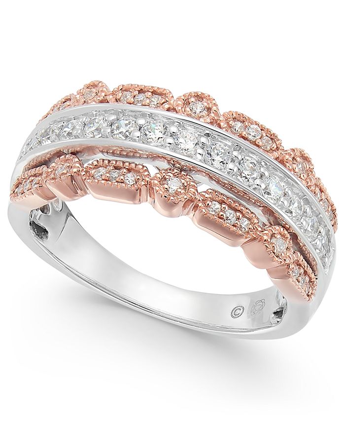 Macy's Diamond Two-Tone Bead Edge Band (1/2 ct. t.w.) in 14k White Gold ...