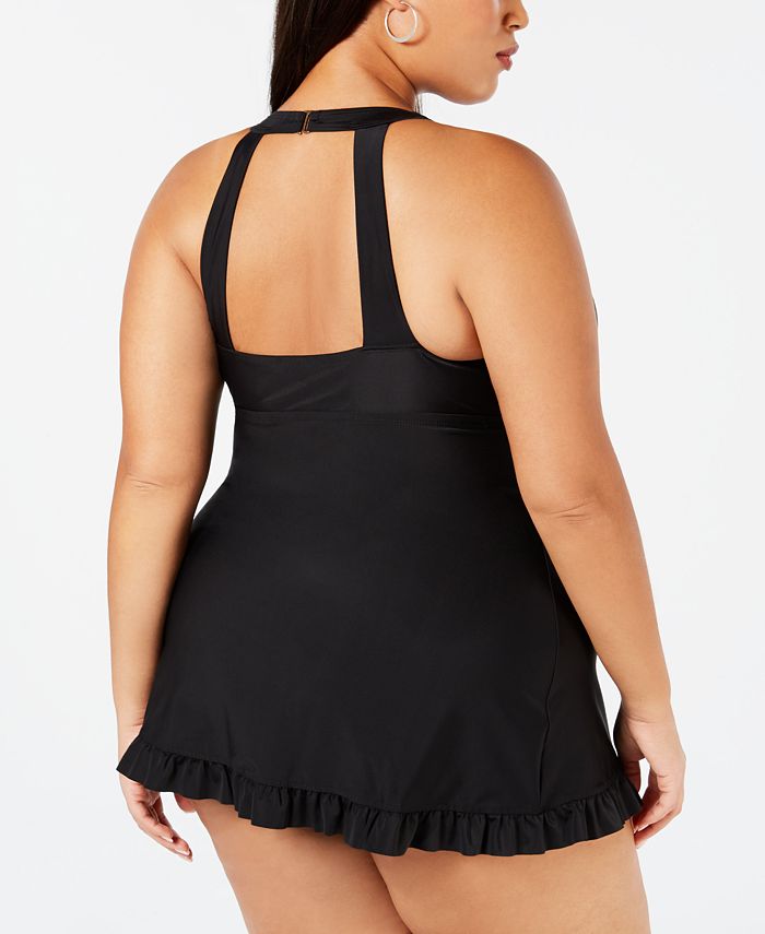 Island Escape Puerto Azul Plus Size Ruffled Swim Dress, Created for ...