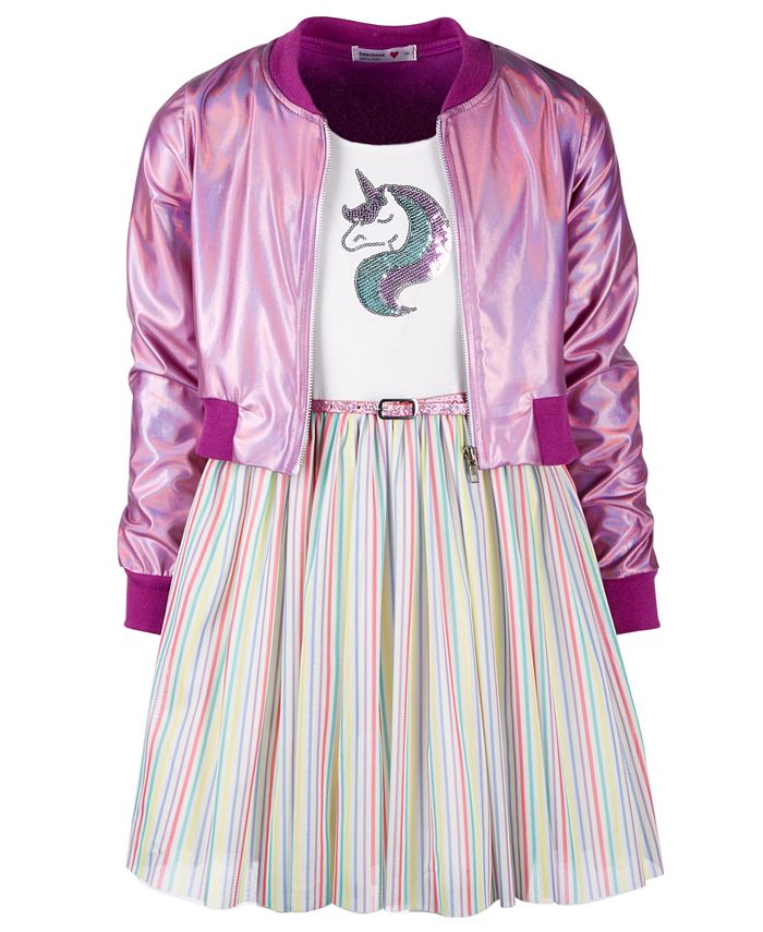 Beautees Big Girls 2-Pc. Bomber Jacket & Rainbow Striped Dress Set - Macy's