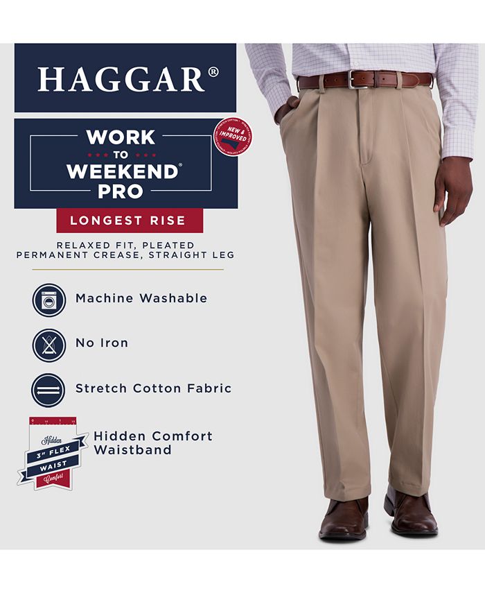 Haggar Men's W2W PRO Relaxed-Fit Performance Stretch Non-Iron Pleated ...