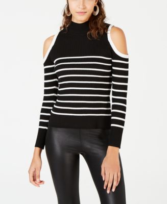 XOXO Juniors' Striped Cold-Shoulder Sweater - Macy's