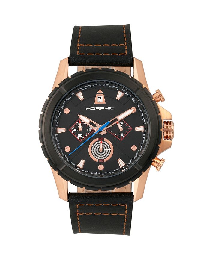 Morphic M57 Series, Rose Gold Case, Black Chronograph Leather Band ...