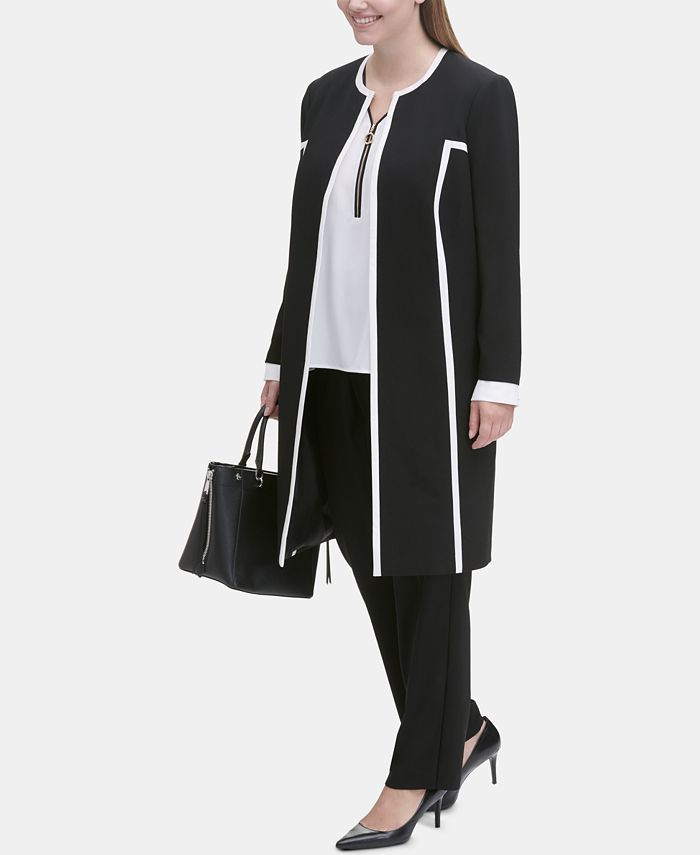 Calvin Klein Plus Size Piped Longline Jacket - Macy's