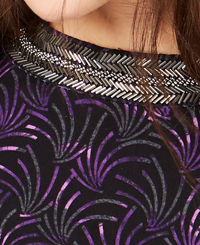 Alfani Petite Printed Embellished-Neck Top, Created for Macy's - Macy's