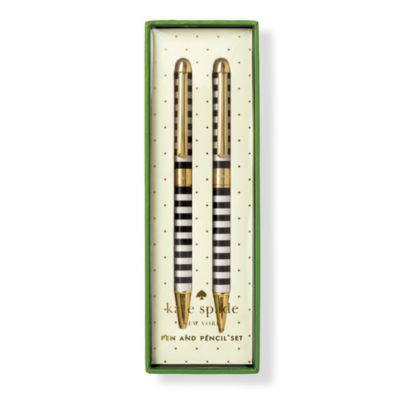 Kate Spade New York Pen And Pencil Set, Black Stripe - Macy's