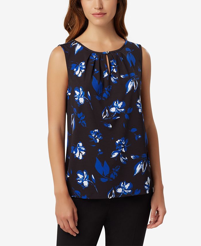 Tahari ASL Shirred Floral-Print Top - Macy's