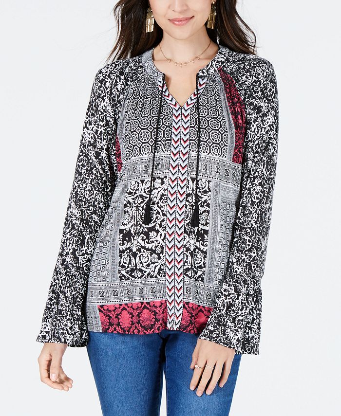 Style And Co Mixed Print Peasant Top Created For Macys Macys
