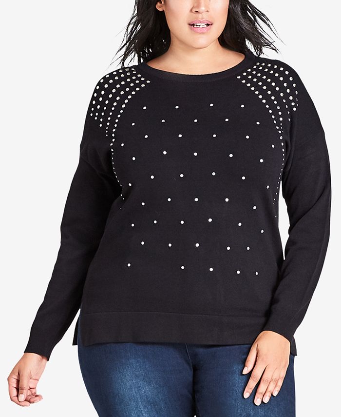 City Chic Trendy Plus Size Power Stud Sweater - Macy's