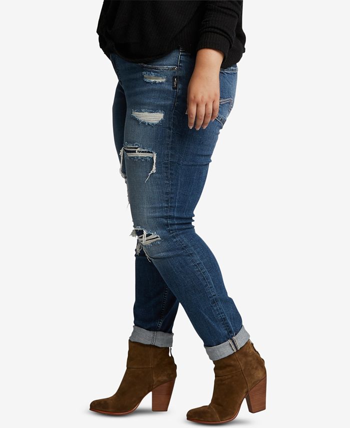 Silver Jeans Co. Plus Size Ripped Boyfriend Jeans - Macy's