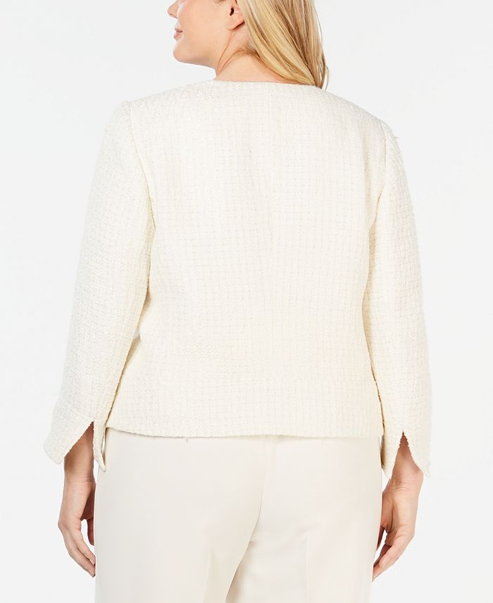 Anne Klein Plus Size Zip Front Tweed Jacket - Macy's