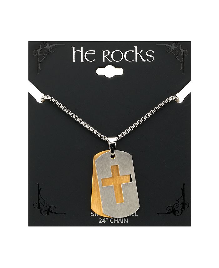 He Rocks Double Tag Cross Pendant Necklace in Stainless Steel, 24 ...