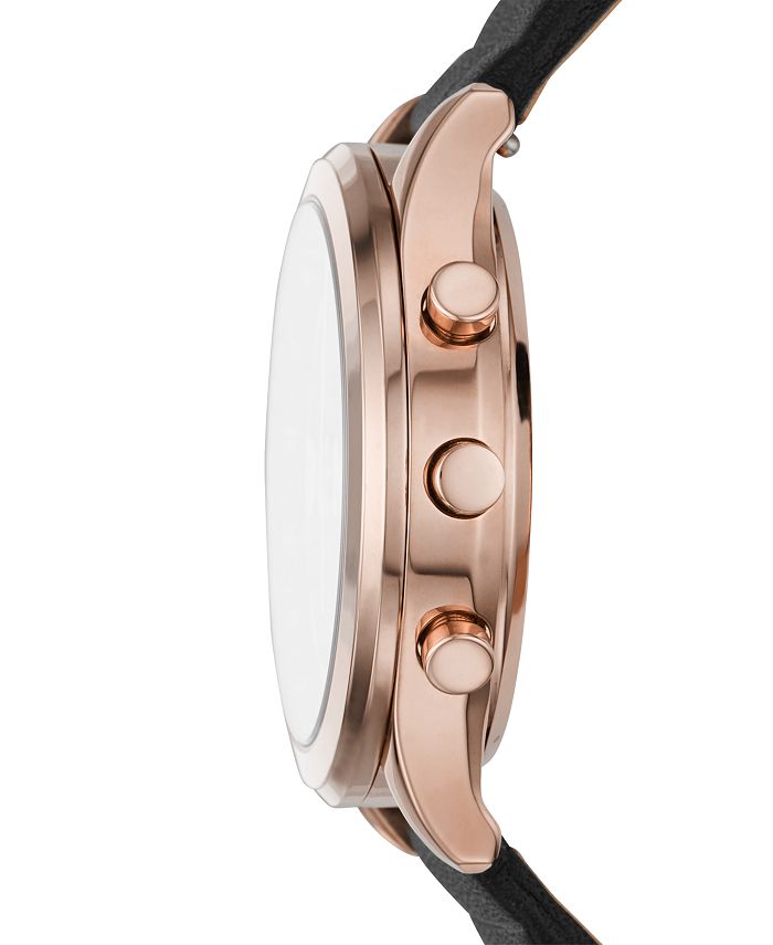 DKNY Women's Minute Woodhaven Black Leather Strap Hybrid Smart Watch ...
