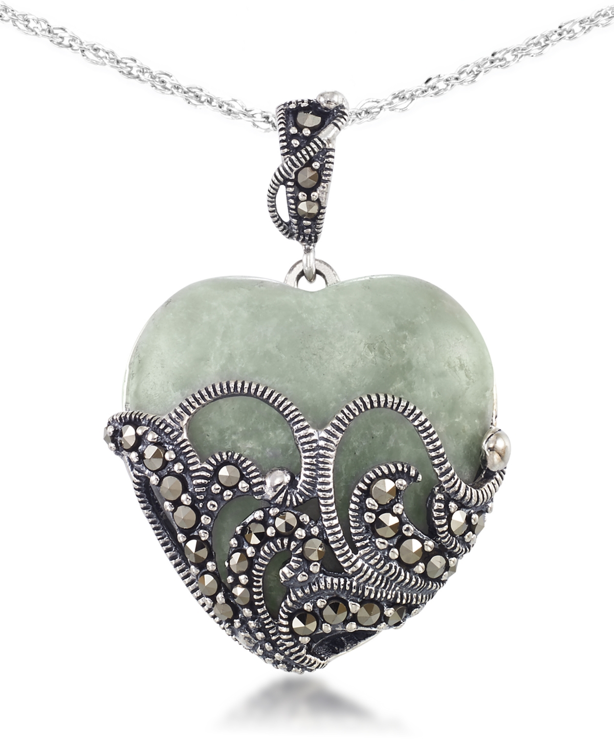 Click here for Green Jade (24 x 24mm) & Marcasite Heart Pendant o... prices