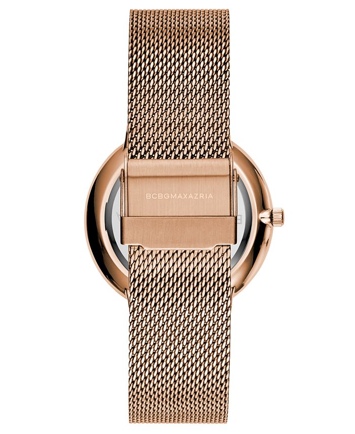 BCBGMAXAZRIA Ladies Rose Gold Tone Mesh Bracelet Watch with Silver Dial ...