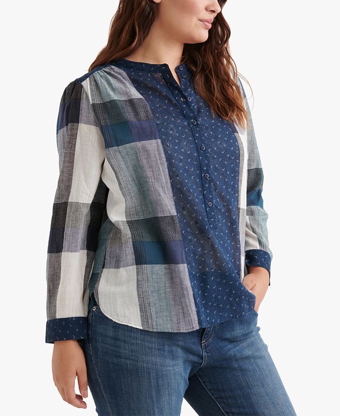 Lucky Brand Cotton Plus Size Plaid Print Top - Macy's