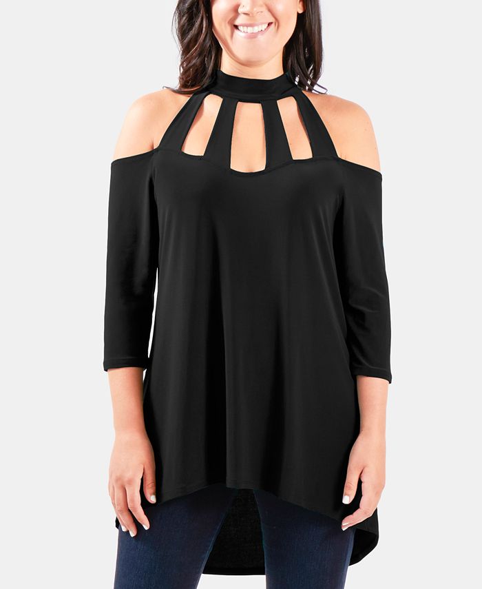 NY Collection Cutout-Yoke High-Low Tunic Top - Macy's
