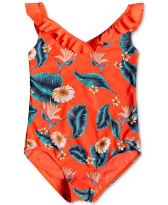Roxy Big Girls Ruffle-Trim Printed Swimsuit - Macy's