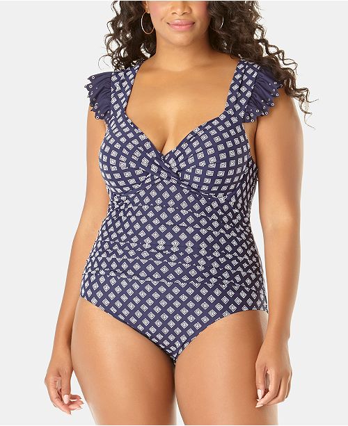 Anne Cole Plus Size Eyelet Print One Piece Swimsuit And Reviews
