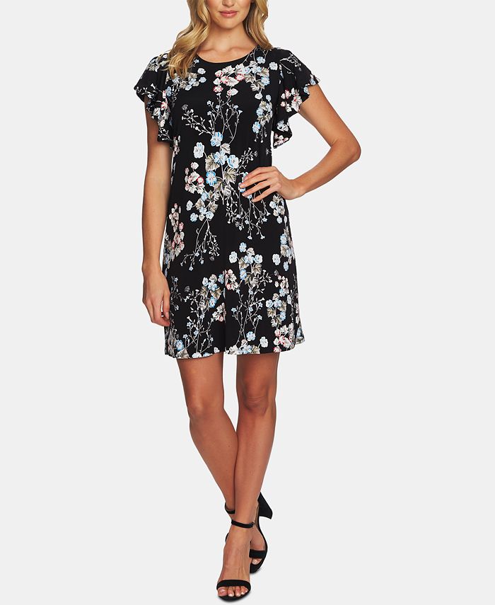 CeCe Floral-Print Ruffle-Sleeve Dress - Macy's