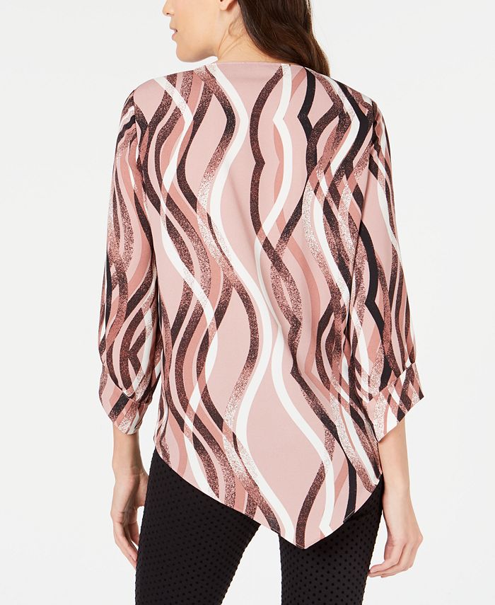Alfani Printed V-Hem Top, Created for Macy's - Macy's