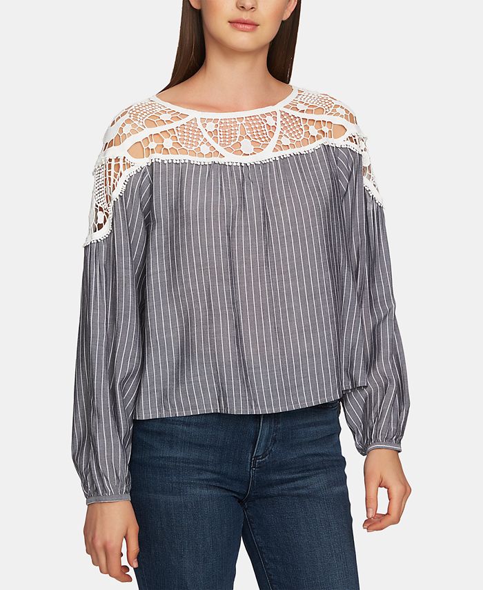 1.STATE Striped Lace-Inset Top - Macy's