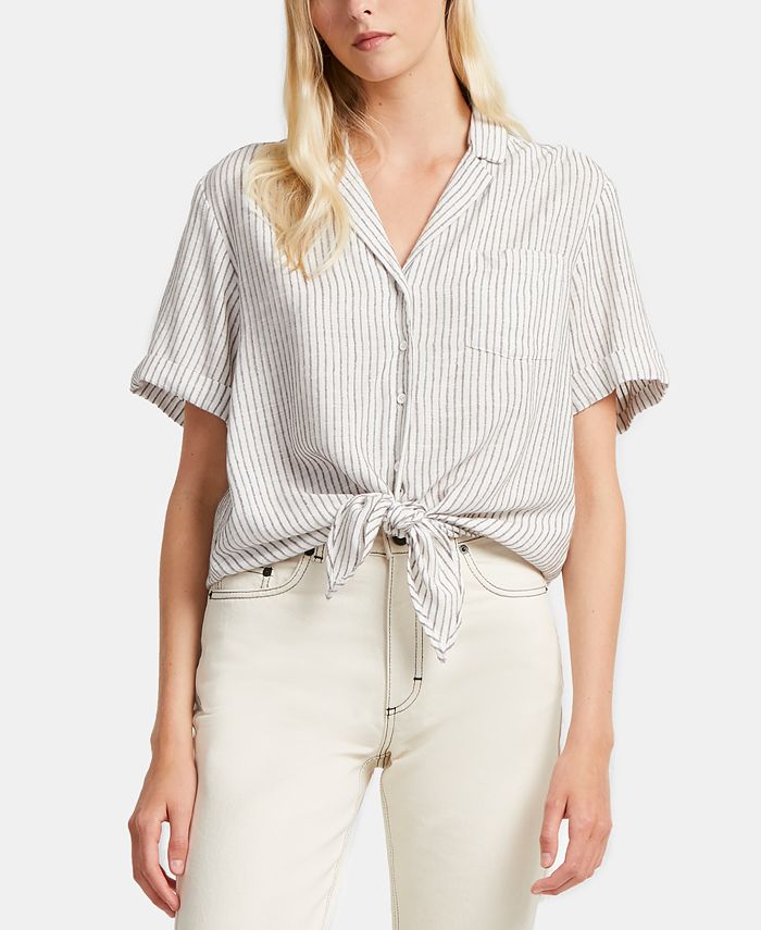 French Connection Striped Tie-Front Linen Shirt - Macy's