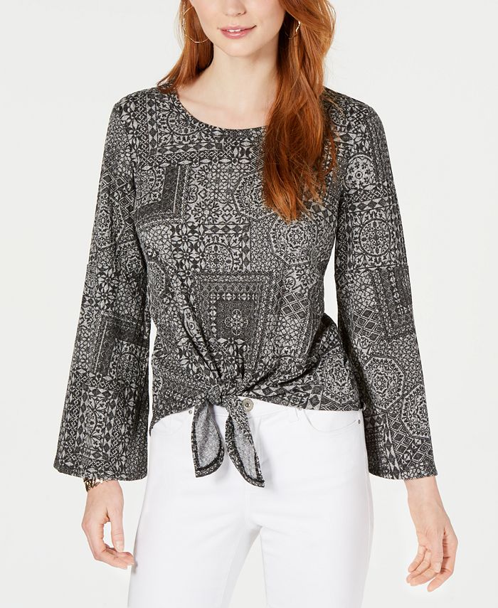 Style And Co Geo Print Front Tie Top Created For Macys Macys