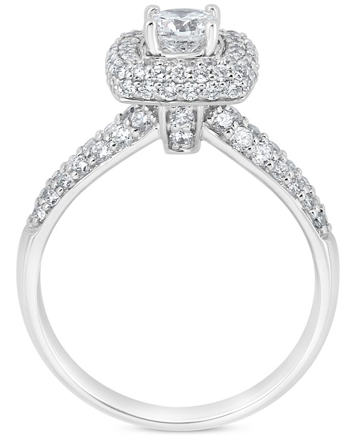 Macy's Diamond (1-3/8 ct. t.w.) Cushion Halo Ring in 14k White Gold ...