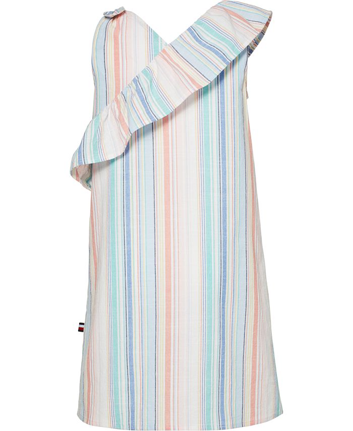 Tommy Hilfiger Little Girls Striped Ruffle Oxford Cotton Dress - Macy's
