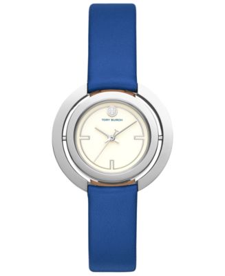Tory Burch Women's Grier Blue Leather Strap Watch 26mm - Macy's