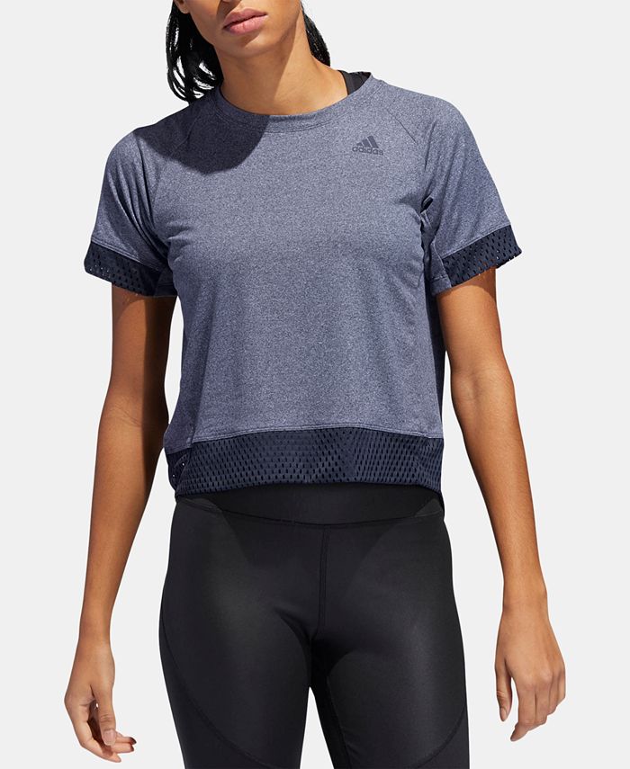 adidas Relaxed Mesh-Trimmed Cropped Training T-Shirt - Macy's