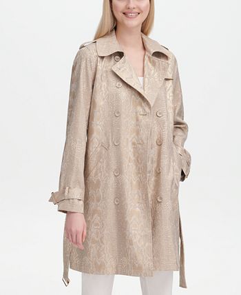 Calvin Klein Python-Print Belted Trench Coat - Macy's