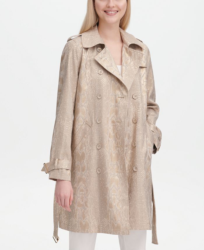 Calvin Klein Python-Print Belted Trench Coat - Macy's