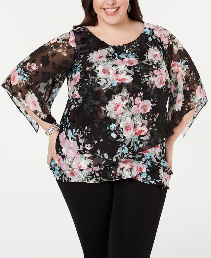 Alex Evenings Plus Size Tiered Floral-Print Top - Macy's
