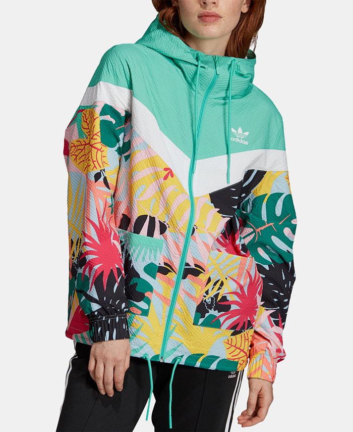 adidas Colorblocked Printed Hooded Windbreaker - Macy's